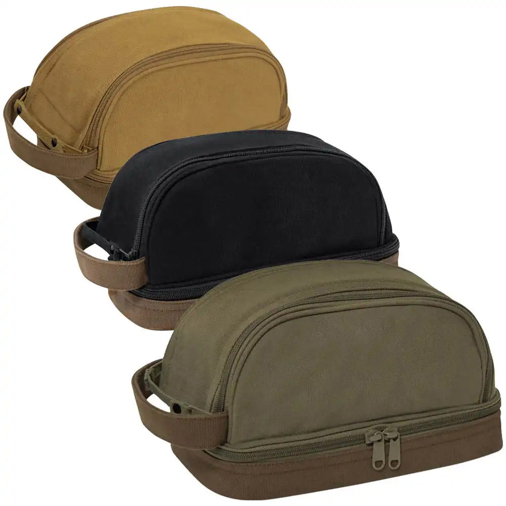 Dual-Compartment Canvas Dopp Kit with Handle
