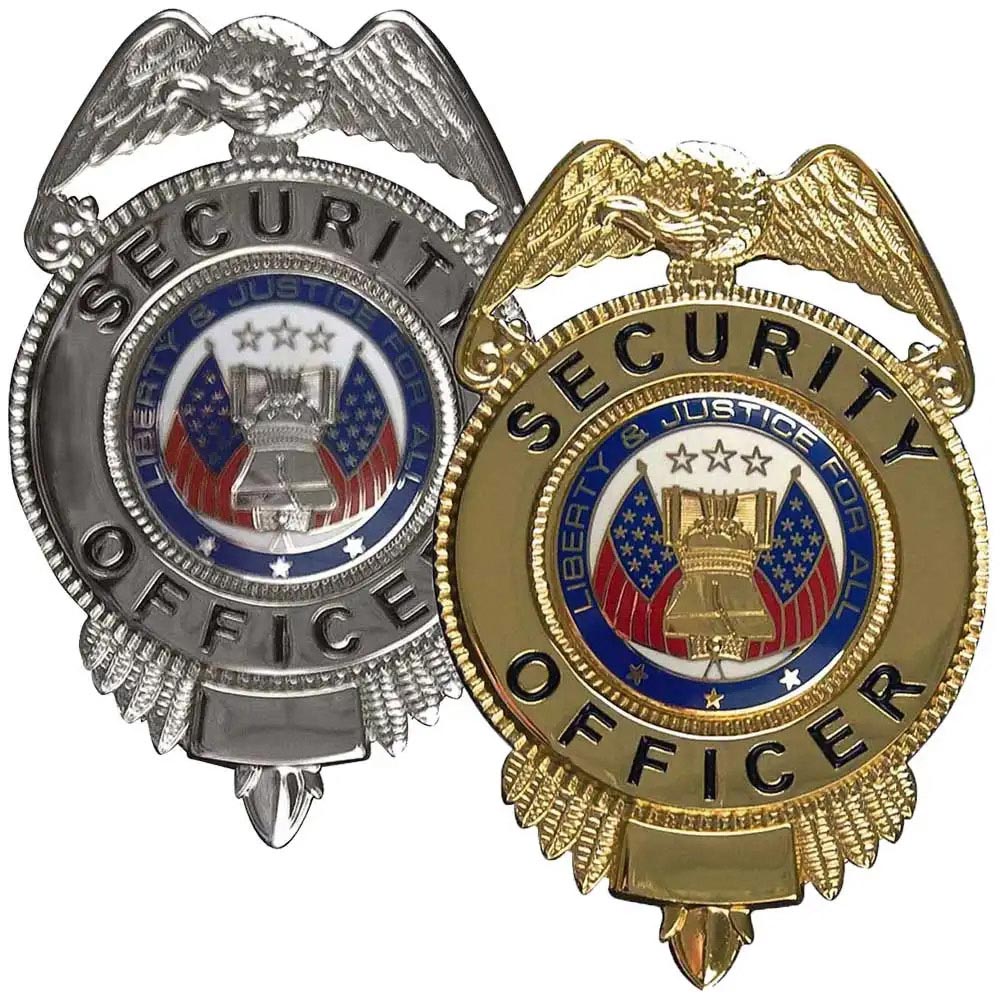 Round Security Officer Badge with US Flags & Eagle