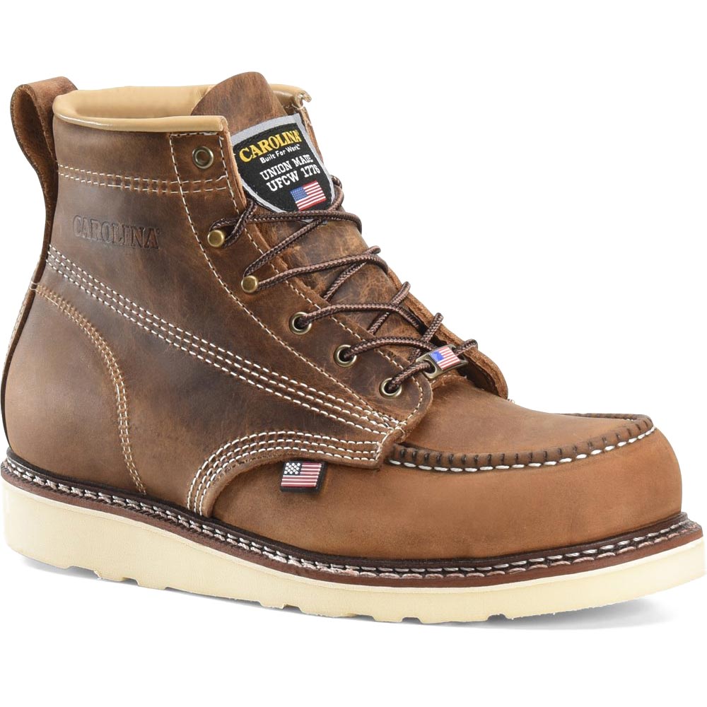 Carolina Amp Brown 6-inch USA Soft Toe Flat Sole Work Boot