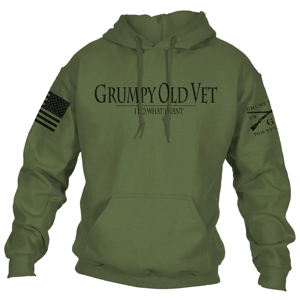 Grunt Style Grumpy Old Vet Military Green Hooded Sweatshirt