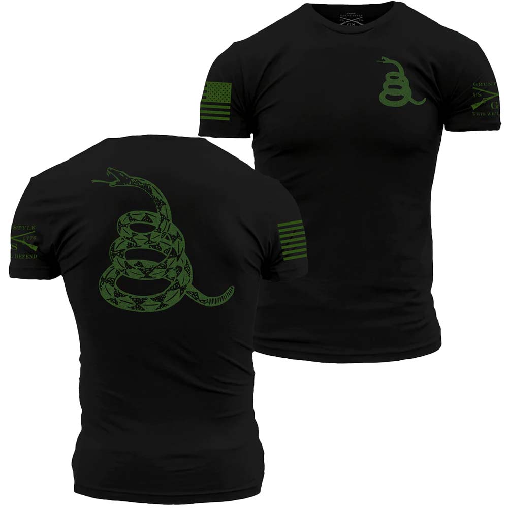 Grunt Style Concealed Green Gadsden Snake Black T-Shirt